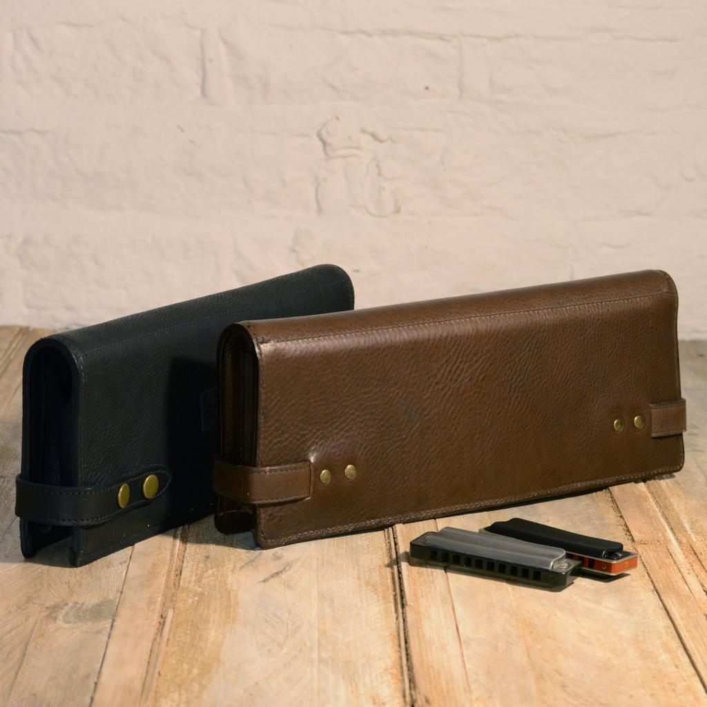 Sixteen-Pack Leather Harmonica Case by Pinegrove Leather