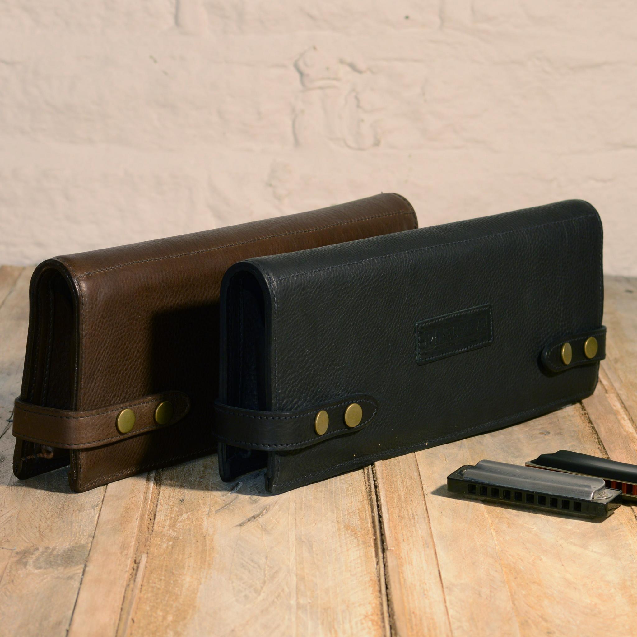 Sixteen-Pack Leather Harmonica Case by Pinegrove Leather