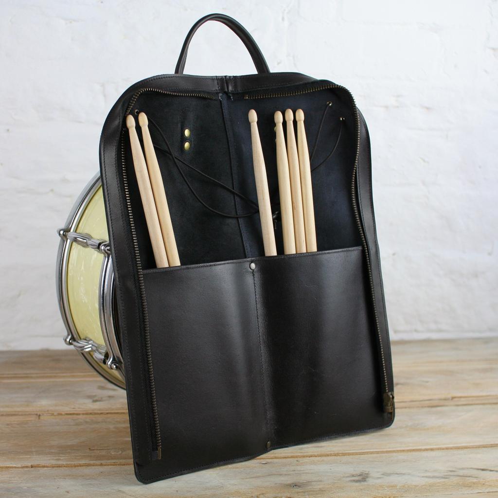 Vintage-style Black Leather Drumstick Bag by Pinegrove Leather