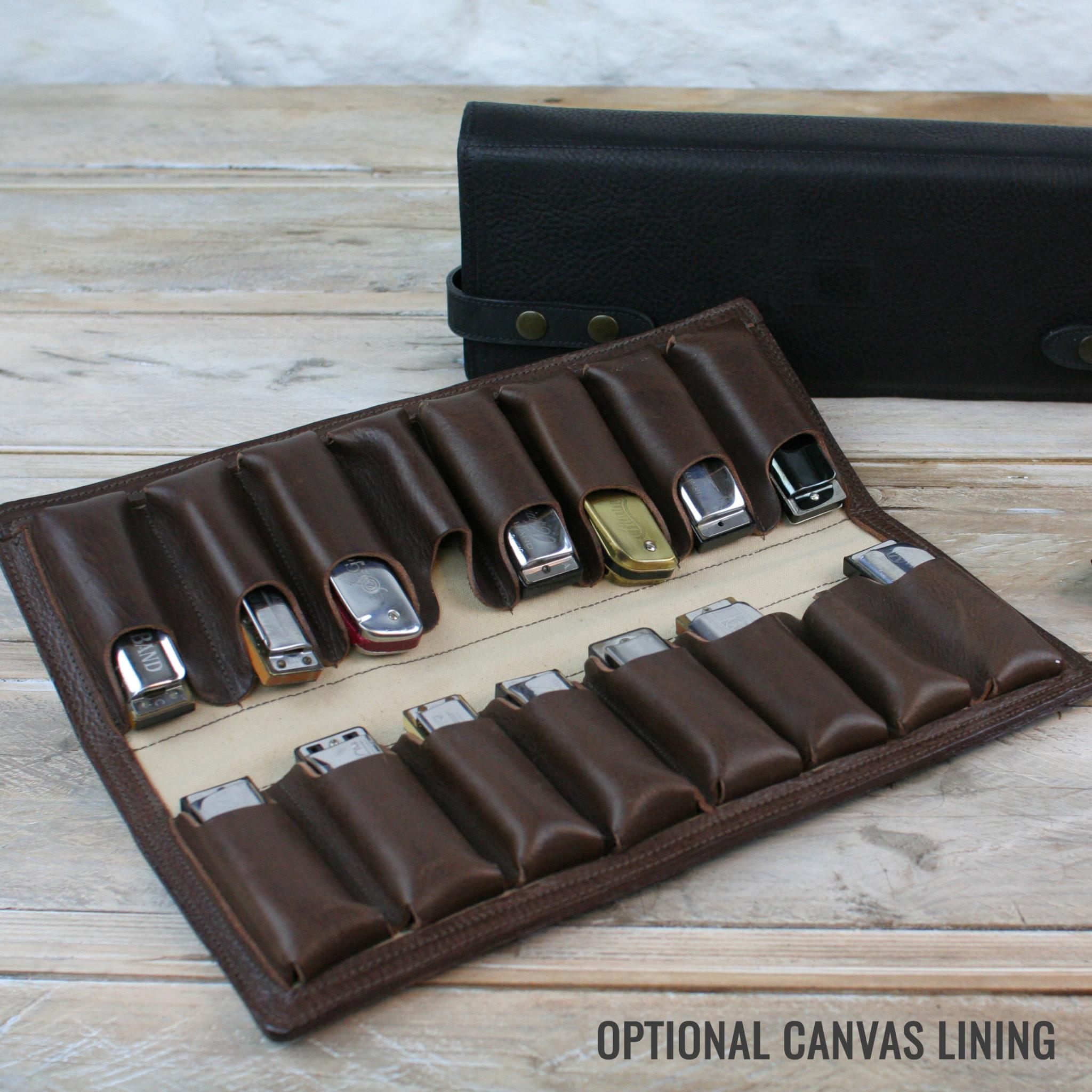 Sixteen-Pack Leather Harmonica Case by Pinegrove Leather