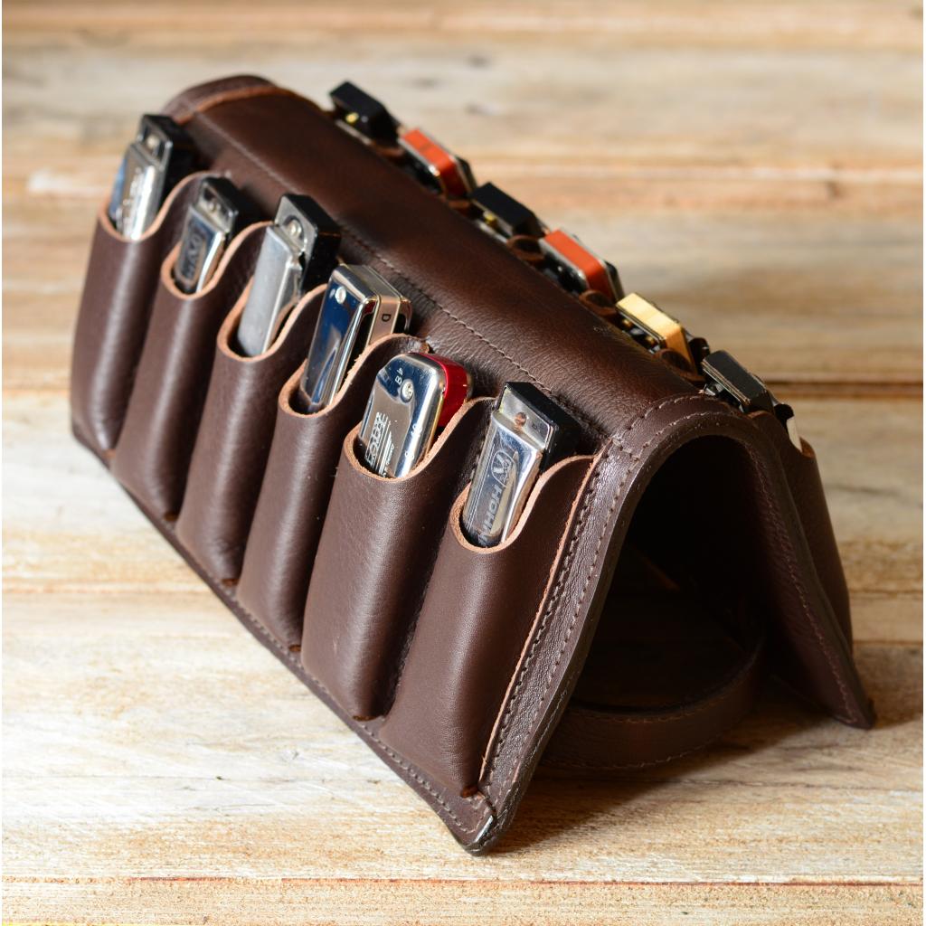 Twelve-Pack Leather Harmonica Case by Pinegrove Leather