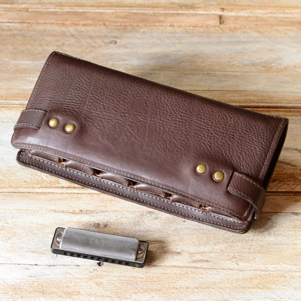 Twelve-Pack Leather Harmonica Case by Pinegrove Leather